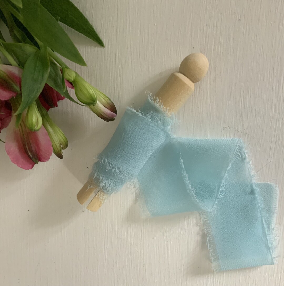 Light Blue Chiffon Ribbon 30 Colors Hand Dyed Frayed Edges, Wedding ...