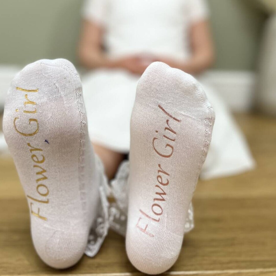 Personalised Flower Girl Socks, Name on Ankle Socks, White With Lace ...