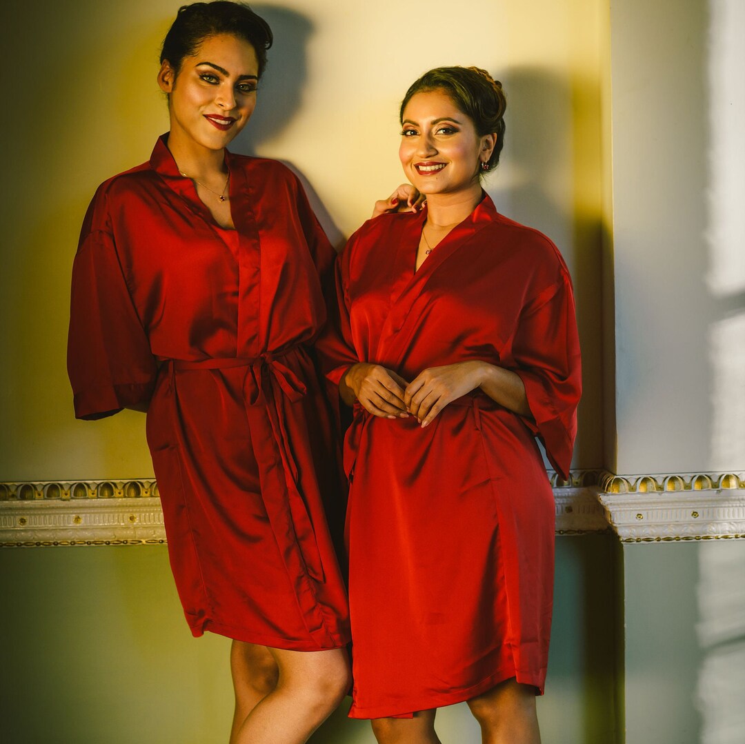 Ruby Red Dressing Silky Robe, Satin Personalised Dressing Gown ...