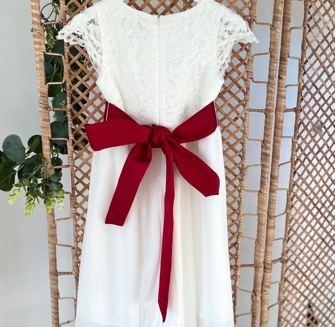 Personalised Red Sash Belt for Flower Girl Dress, Bridesmaid Bridal ...