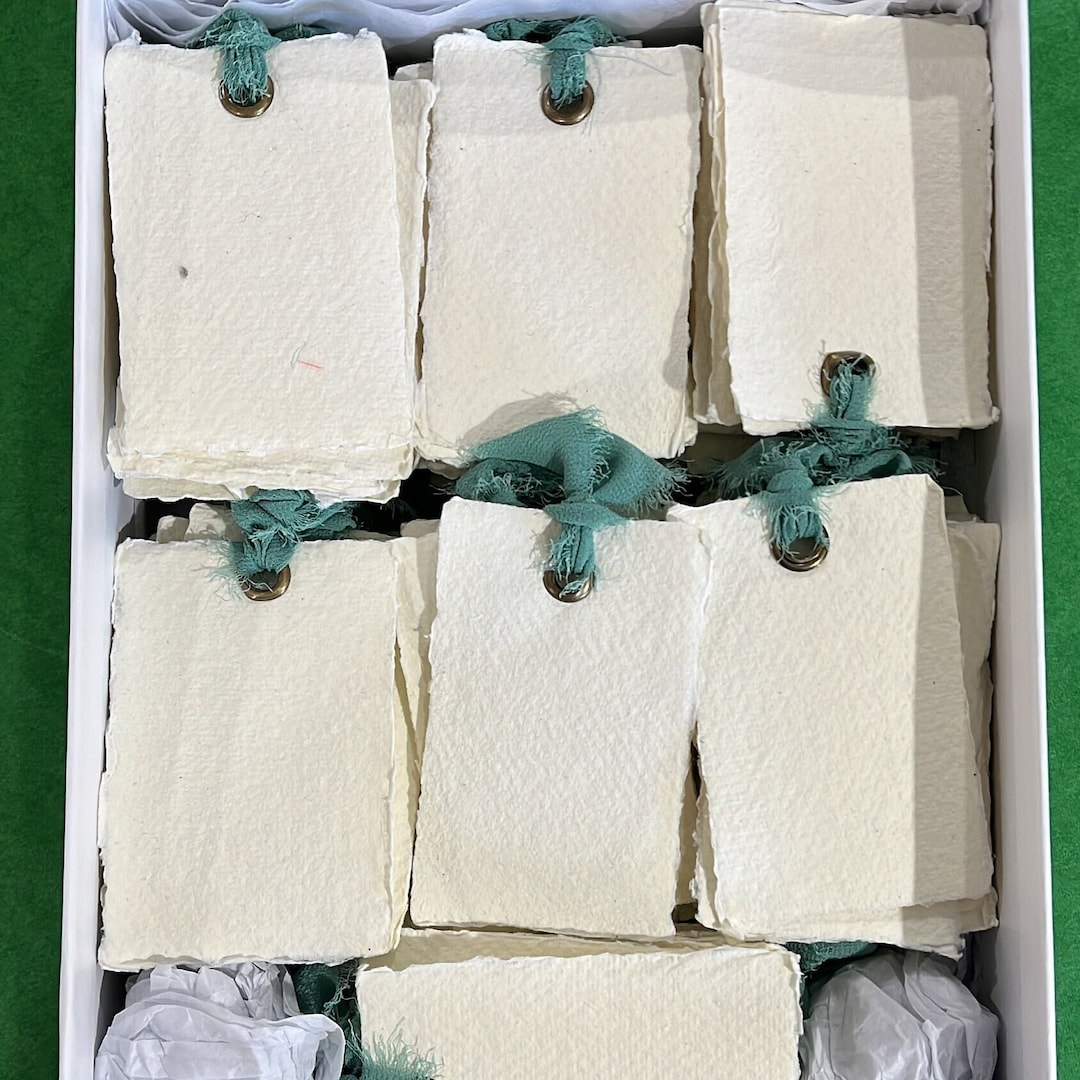 Green Ribbon Wedding Place Cards, Blank Table Settings, Raw Edges Rag ...