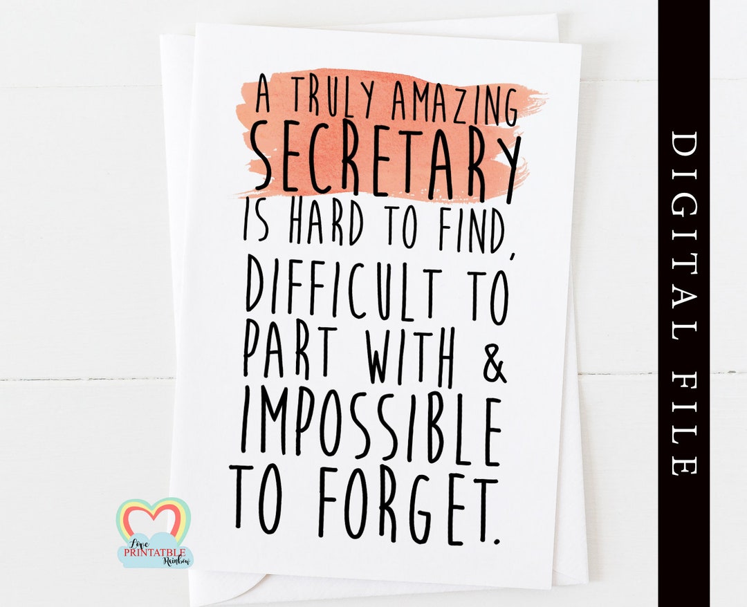 Secretary Card Printable Secretary Retirement Card Instant - Etsy