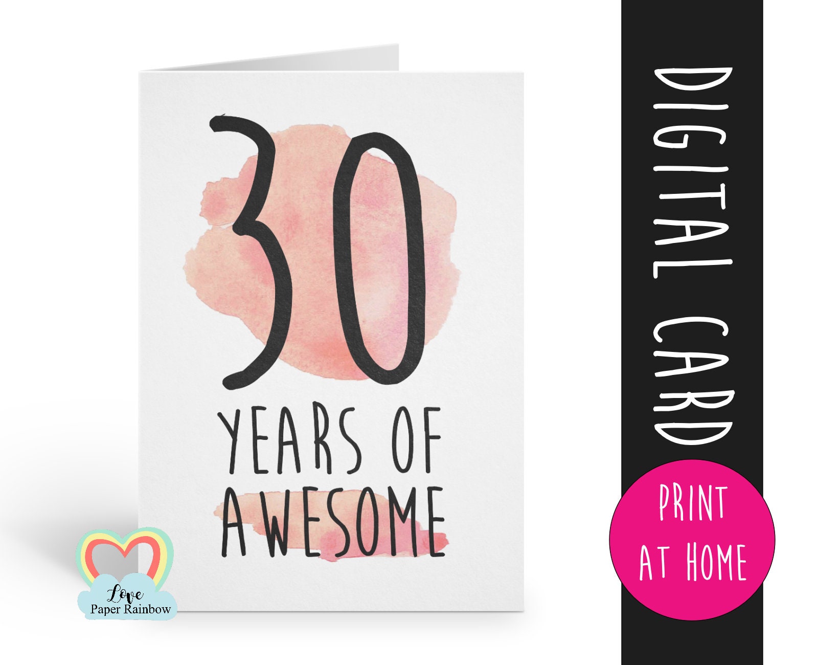 PRINTABLE 30th Birthday Card Birthday Card Printable Instant Download 