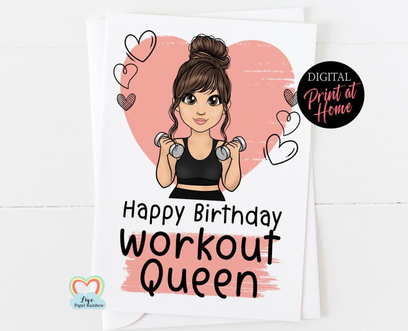 Gym Birthday Card PRINTABLE, Gym Girl Birthday Card Diy, Workout Queen ...