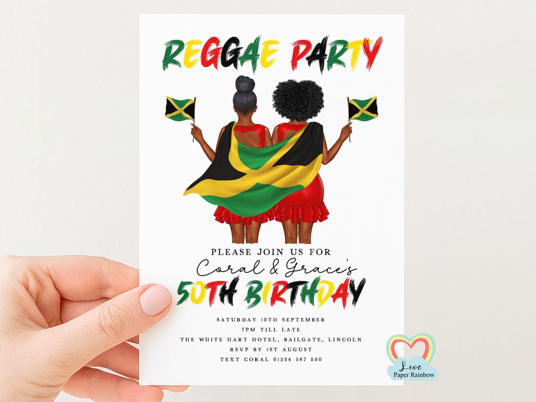 Reggae Party 50th Birthday Invitation | Joint Birthday Invitation for ...