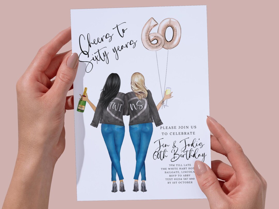 Joint 60th Birthday Invitation | Twin Birthday Invite | Cheers to Sixty ...