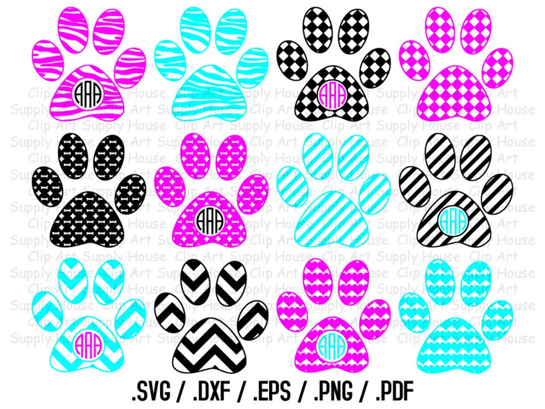 Paw Printable Monogram SVG Cut Files, Paw Print Cut Files, Monogram ...