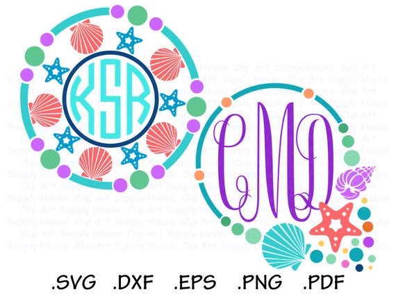 Sea Shell Circle Monogram SVG Frame Design Files Silhouette - Etsy