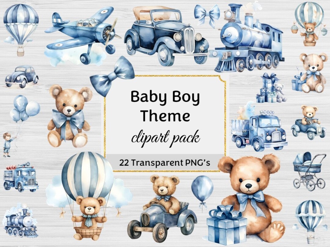 Baby Boy Watercolor Clipart Bundle Collection, Birthday Boy Party ...