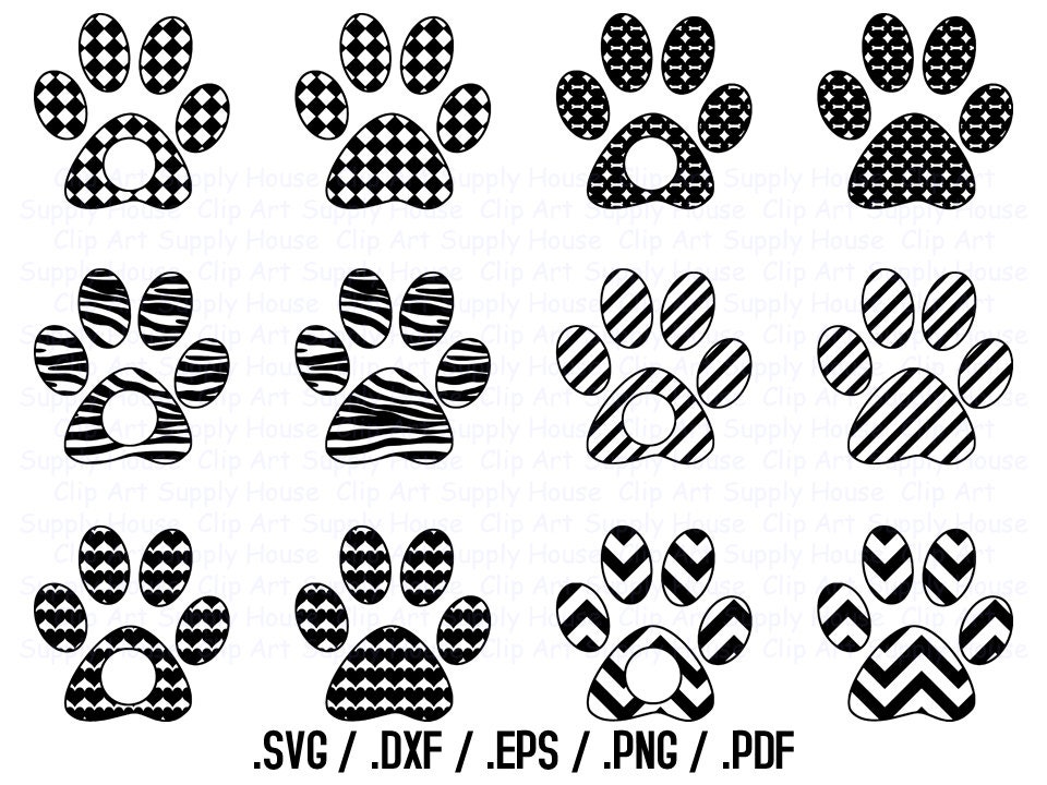 Paw Printable Monogram SVG Cut Files Paw Print Cut Files | Etsy