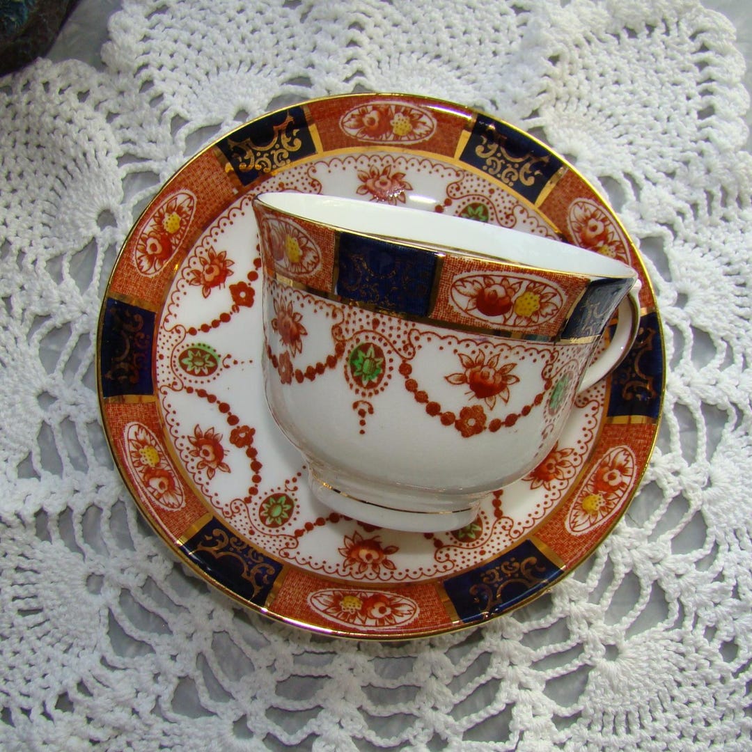 Colclough England - Cobalt and Rust Border, Gold Design - Etsy