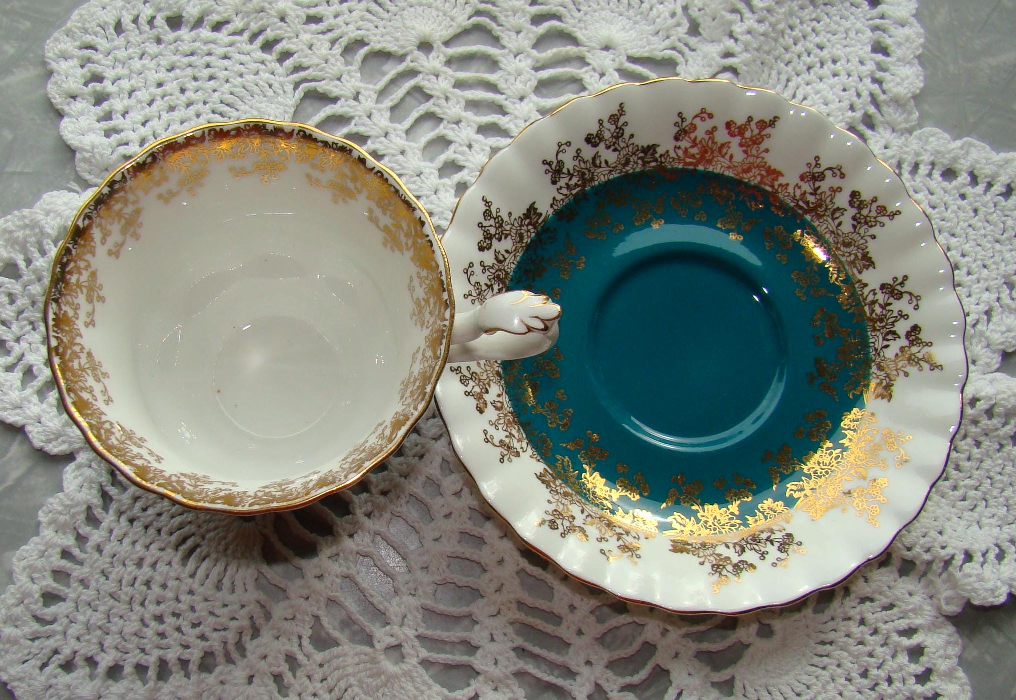 Royal Albert - Regal Series "teal" - Bone China England - Gold Scroll ...