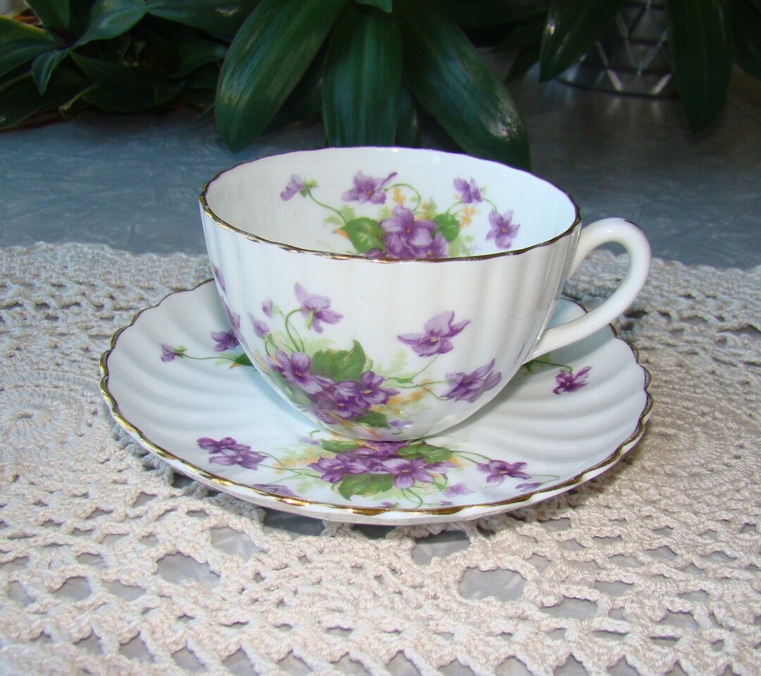 Radfords Crown China Vintage Fluted Tea Cup and Saucer - Purple Violets ...