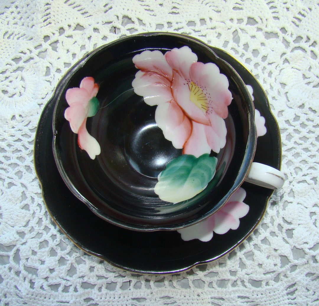 Ohashi Made in Japan - Hand Painted - Large Pink Flowers and Leaves on ...