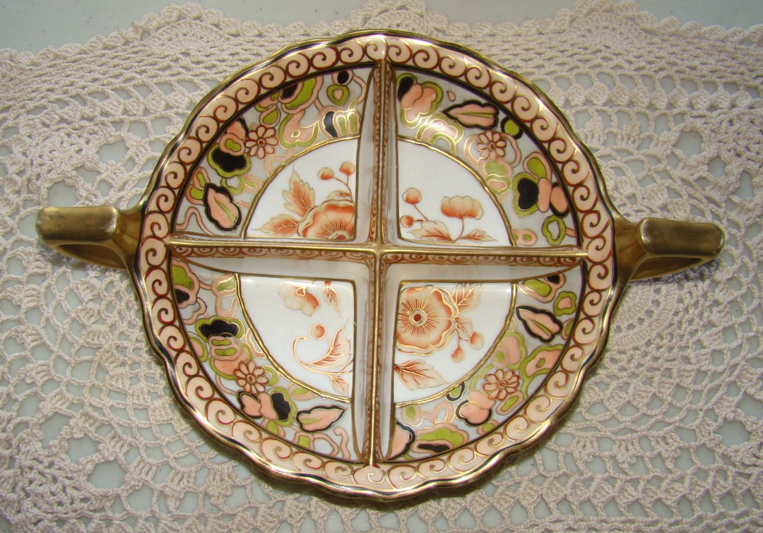1911 Nippon - Hand Painted Divided Dish - Pink and Green Bands With ...