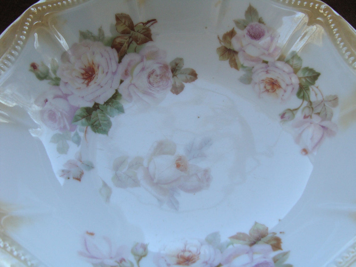 Antique PK Silesia Porcelain - Hand Painted Serving Bowl - Pink Roses ...