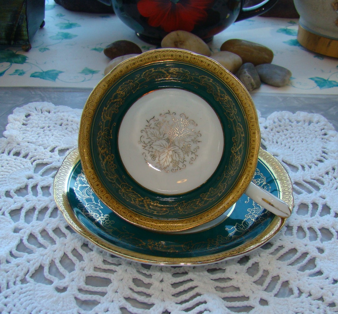 Shafford Japan - Hand Painted Bone China - Green Band With Gold Design ...