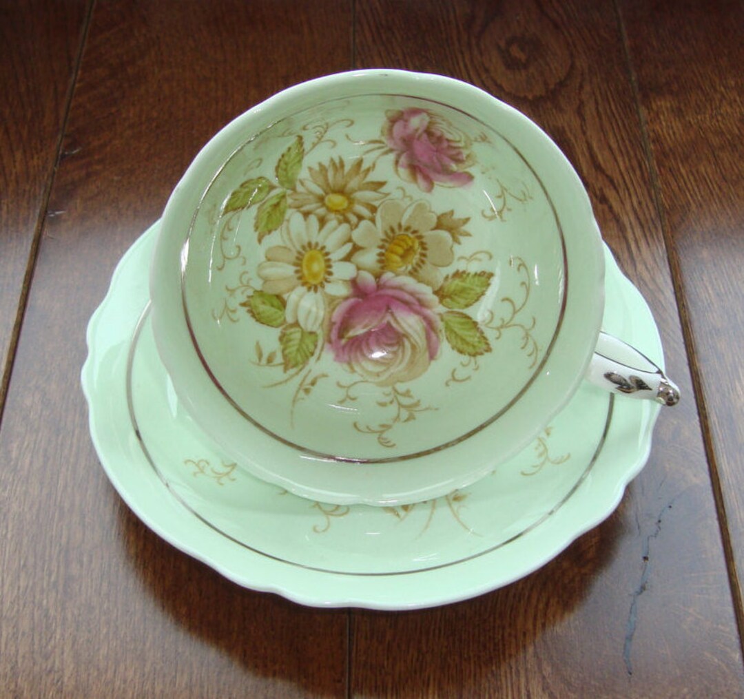 Paragon Fine Bone China - Green With Mixed Flowers and Silver Trim ...