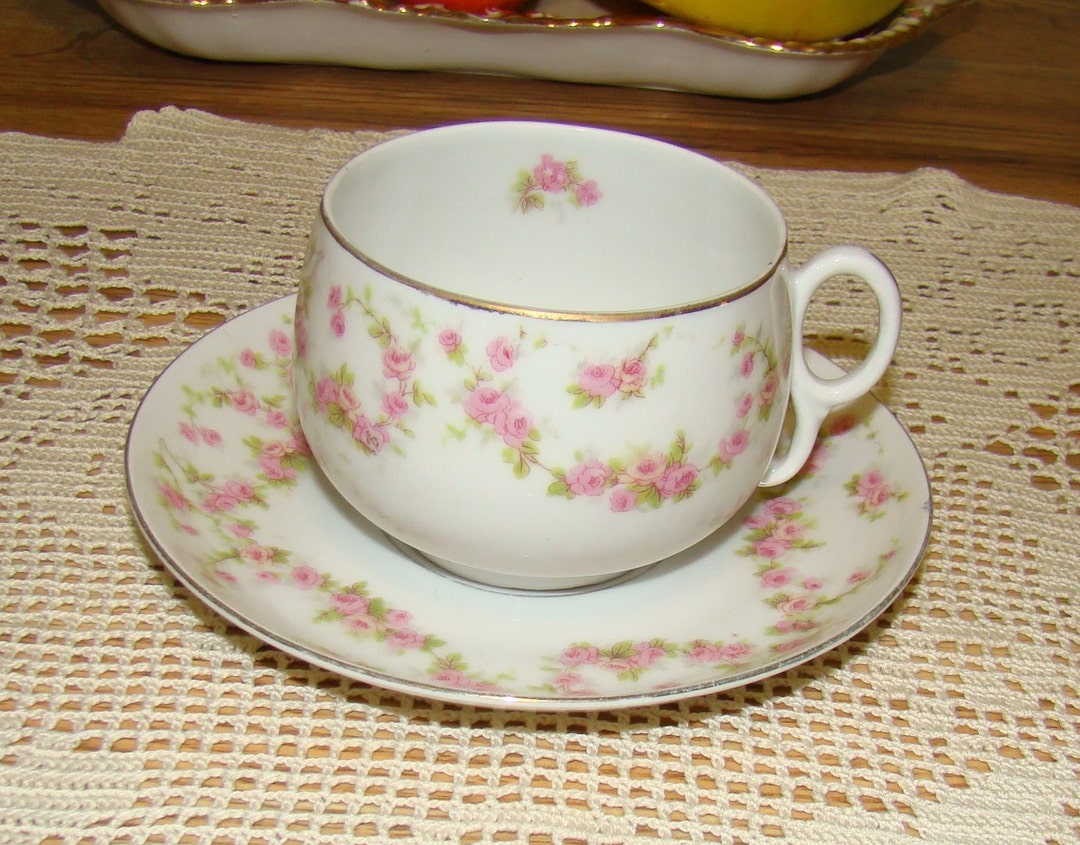 R K G Czechoslovakia Vintage Tea Cup and Saucer - Hand Painted Pink ...