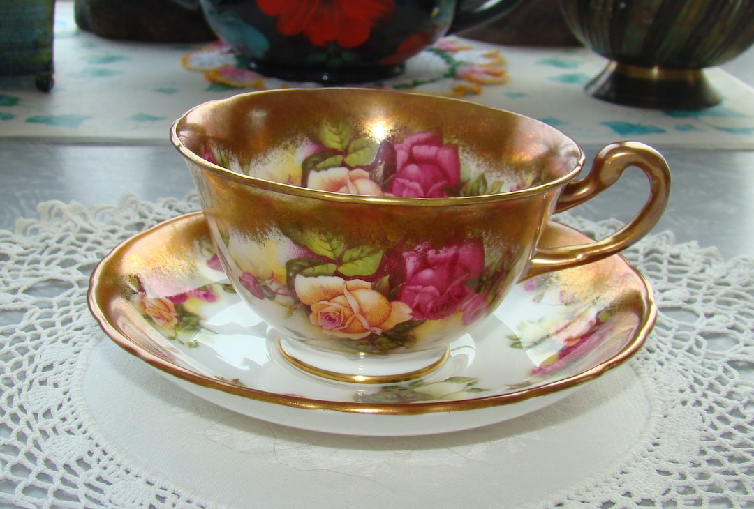 Royal Chelsea - "golden Rose" - Heavy Gold Border With Pink and Yellow ...