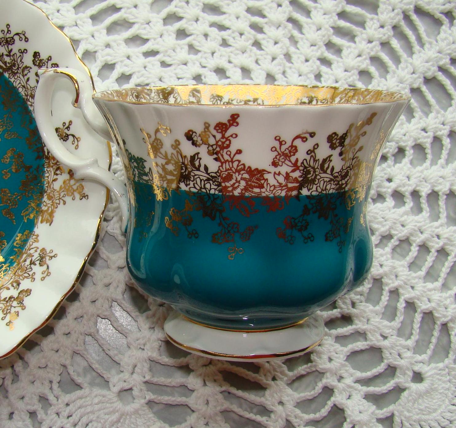 Royal Albert - Regal Series "teal" - Bone China England - Gold Scroll ...