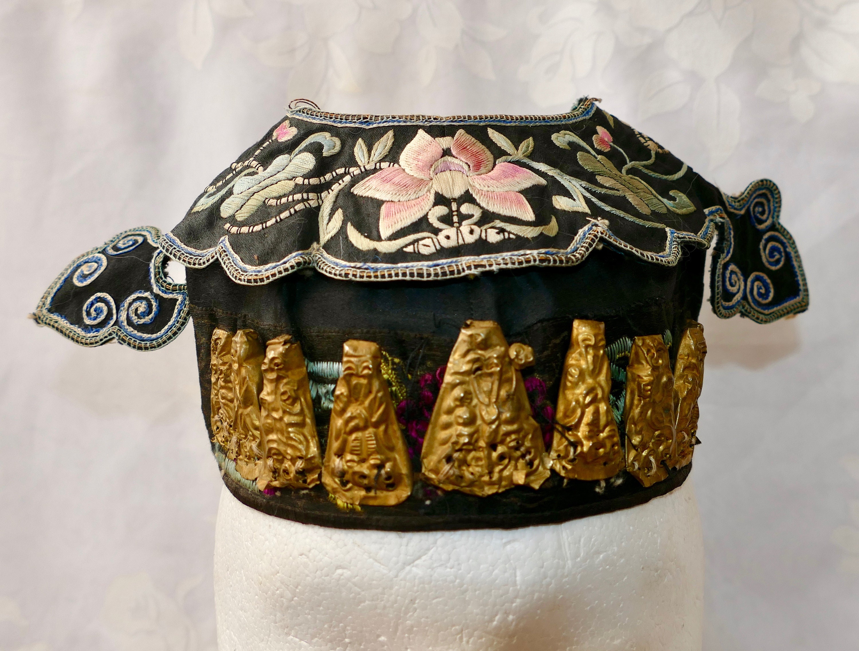 Antique Chinese Miao Minority Tribe Hand Embroidered Silk Child's Hat ...