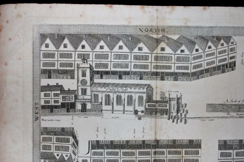 C'1814 Map of Cheapside, London 1585 After R. Treswell Engraved by B ...