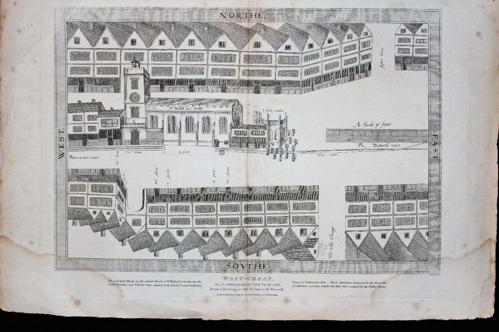 C'1814 Map of Cheapside, London 1585 After R. Treswell Engraved by B ...