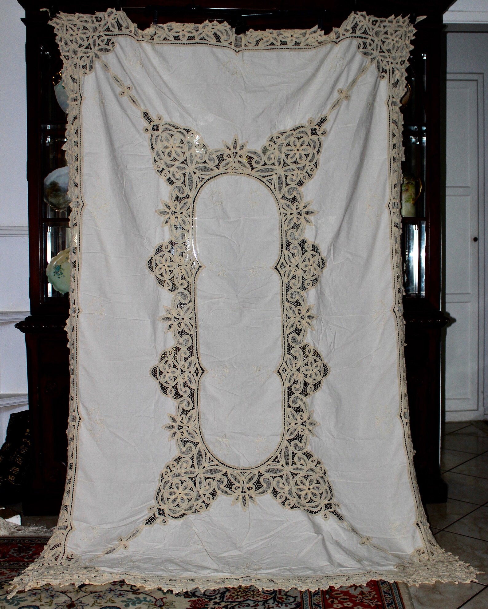 Antique AMERICAN Battenburg Lace Linen Banquet Tablecloth - Etsy