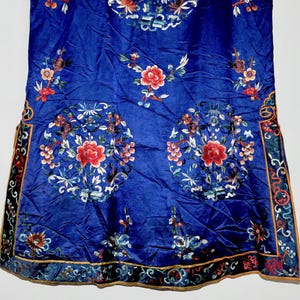 Chinese Republic Era Embroidered Indigo Blue Silk Satin Informal Robe ...