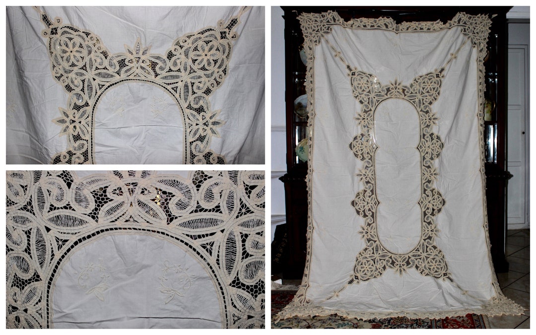 Antique AMERICAN Battenburg Lace Linen Banquet Tablecloth - Etsy