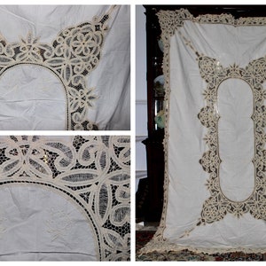 Antique AMERICAN Battenburg Lace Linen Banquet Tablecloth 96"x63" - Etsy