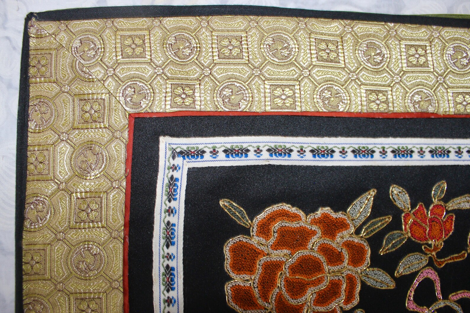 Vintage Chinese Forbidden Stitch Silk Embroidery Metallic Couching ...