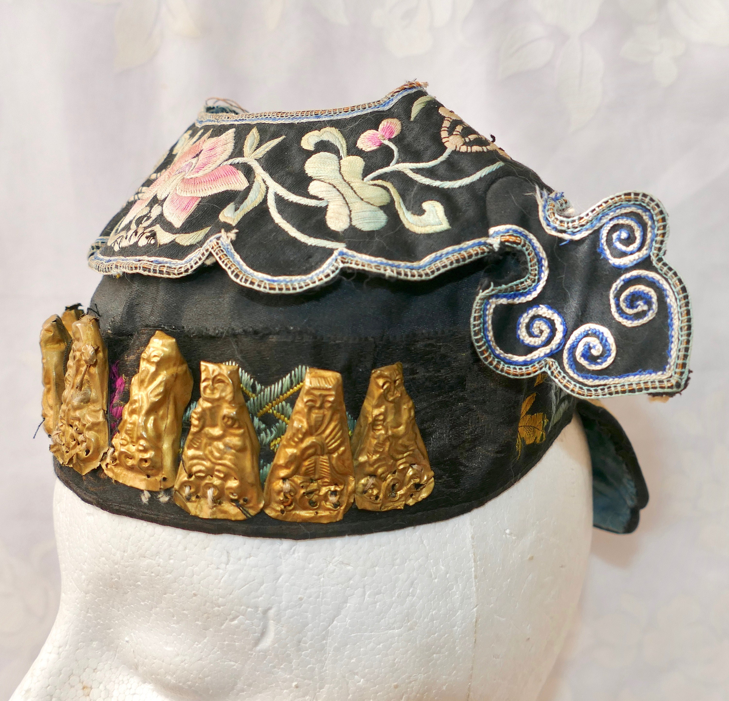 Antique Chinese Miao Minority Tribe Hand Embroidered Silk Child's Hat ...