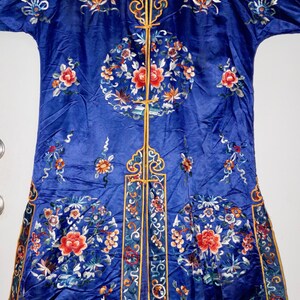 Chinese Republic Era Embroidered Indigo Blue Silk Satin Informal Robe ...