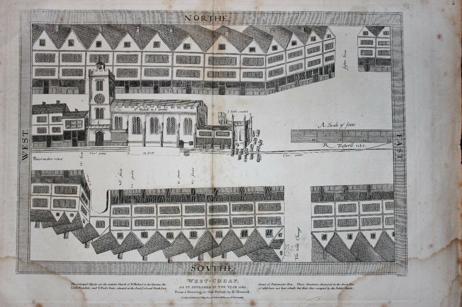 C'1814 Map of Cheapside, London 1585 After R. Treswell Engraved by B ...