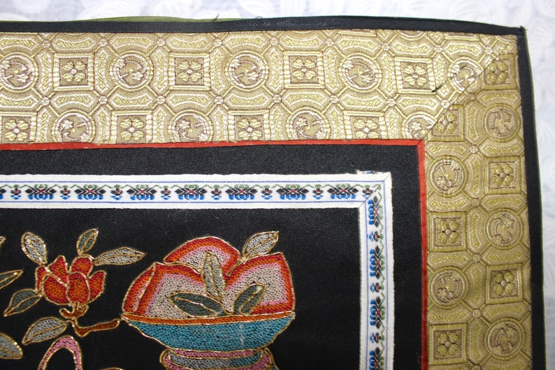 Vintage Chinese Forbidden Stitch Silk Embroidery Metallic Couching ...