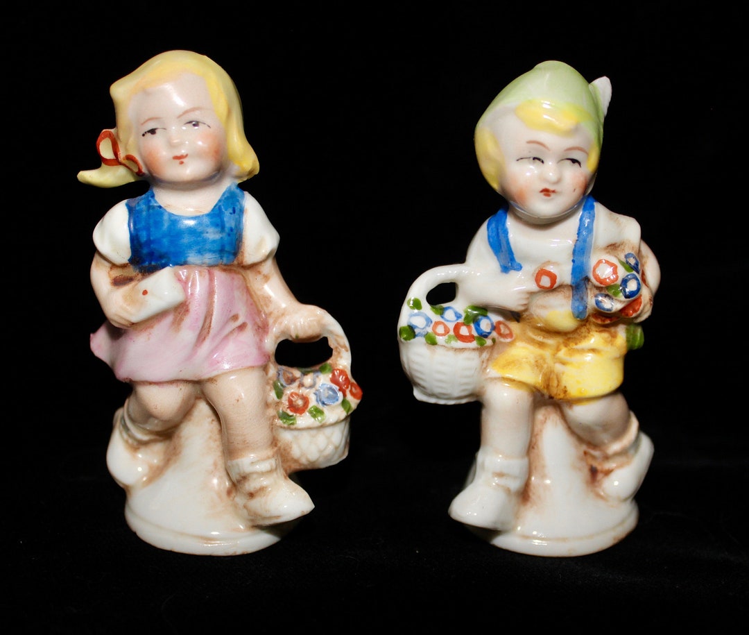 Pair of Antique GERMAN Miniature Boy & Girl Porcelain Figurines Marked ...