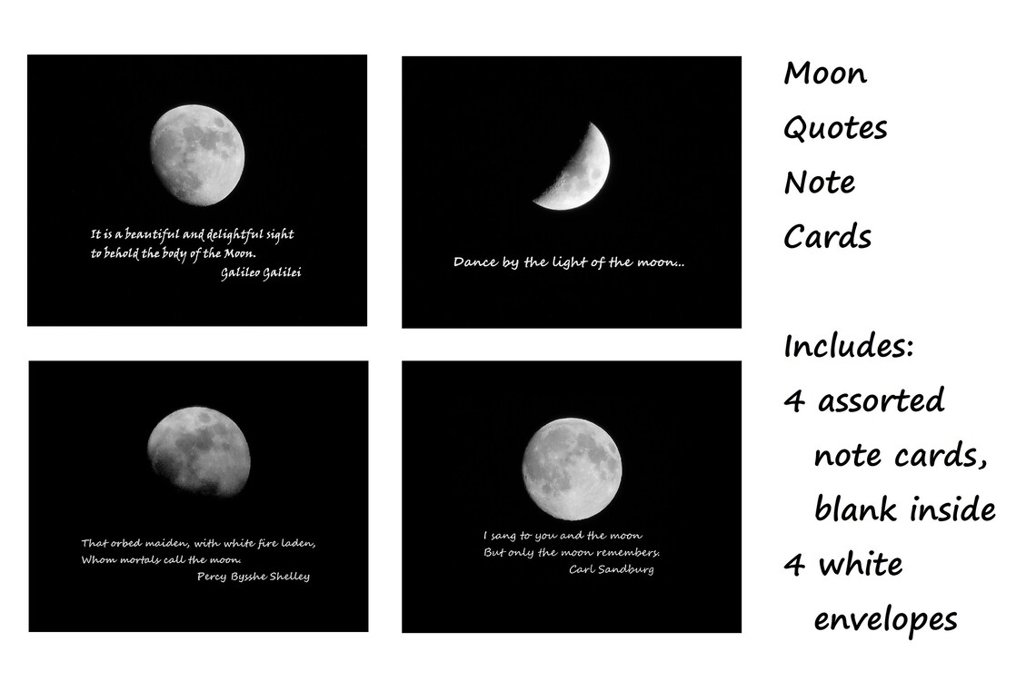MOON QUOTES Note Cardsnote Card Set Stationery Blank - Etsy