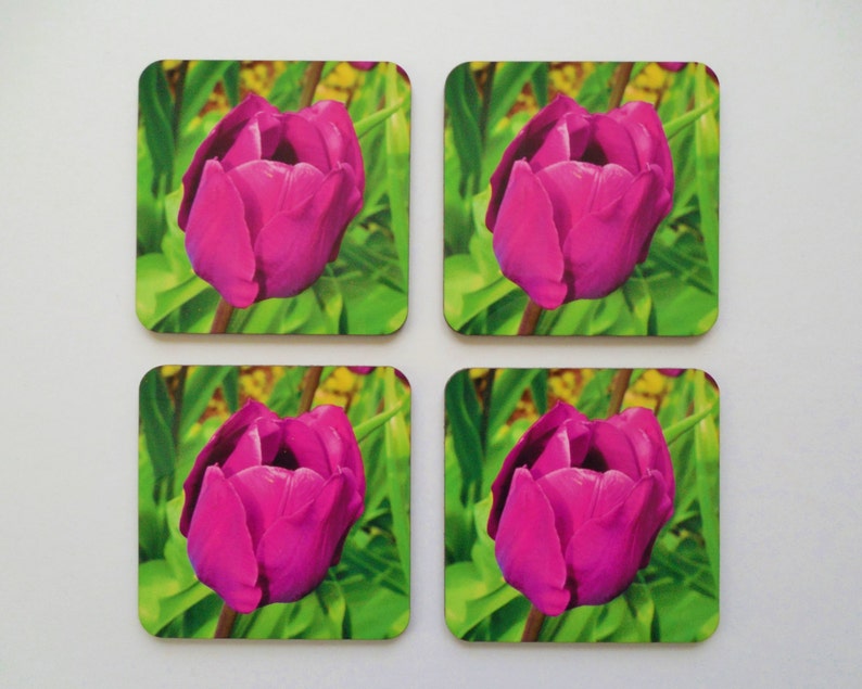 PURPLE TULIPS BEVERAGE Coasters--set of 4, Hostess Gift, Housewarming ...
