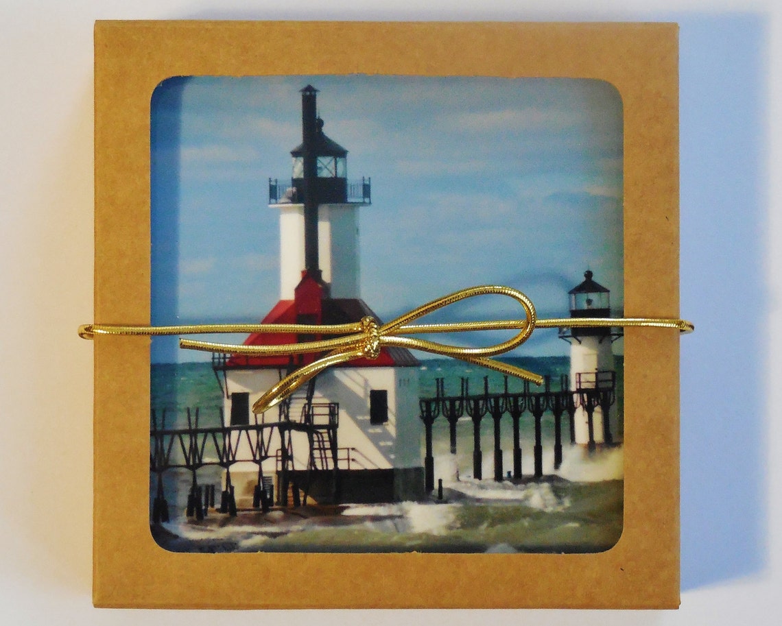 LIGHTHOUSE BEVERAGE COASTERS-4 Assorted, Hostess Gift, Housewarming ...