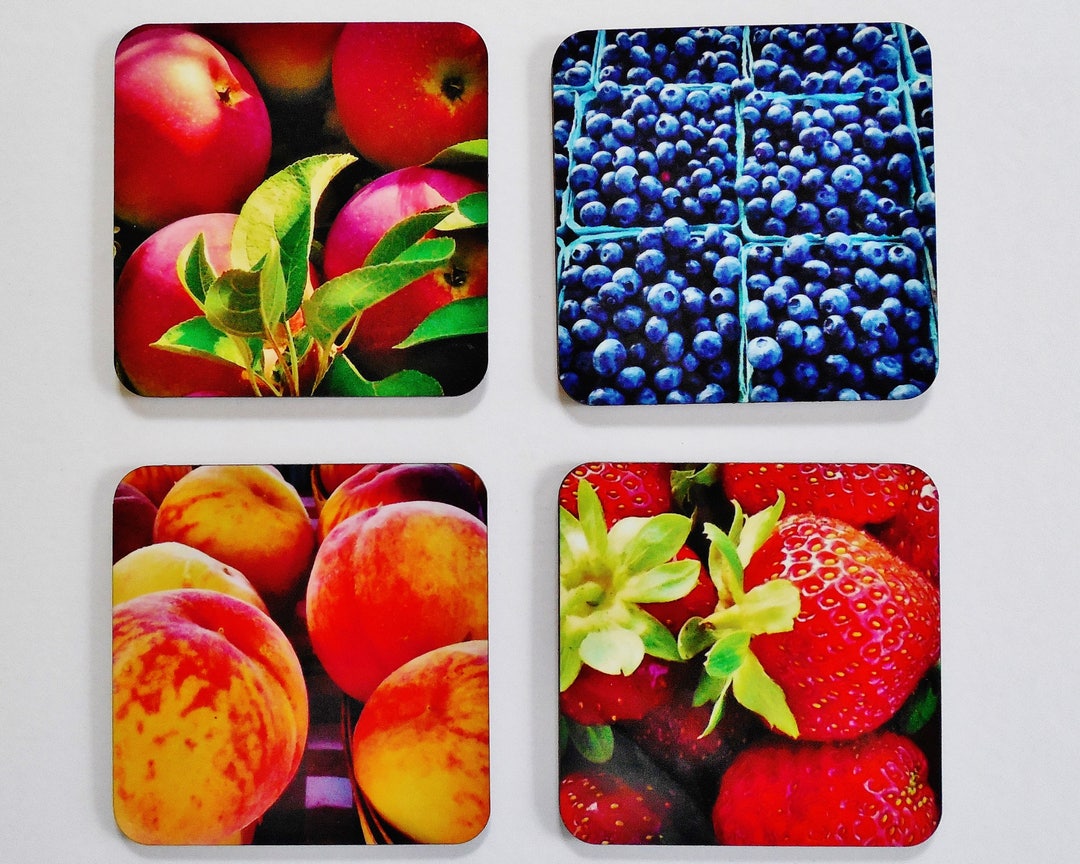 FRUIT BEVERAGE COASTERS--4 Assorted, Hostess Gift, Housewarming Gift ...