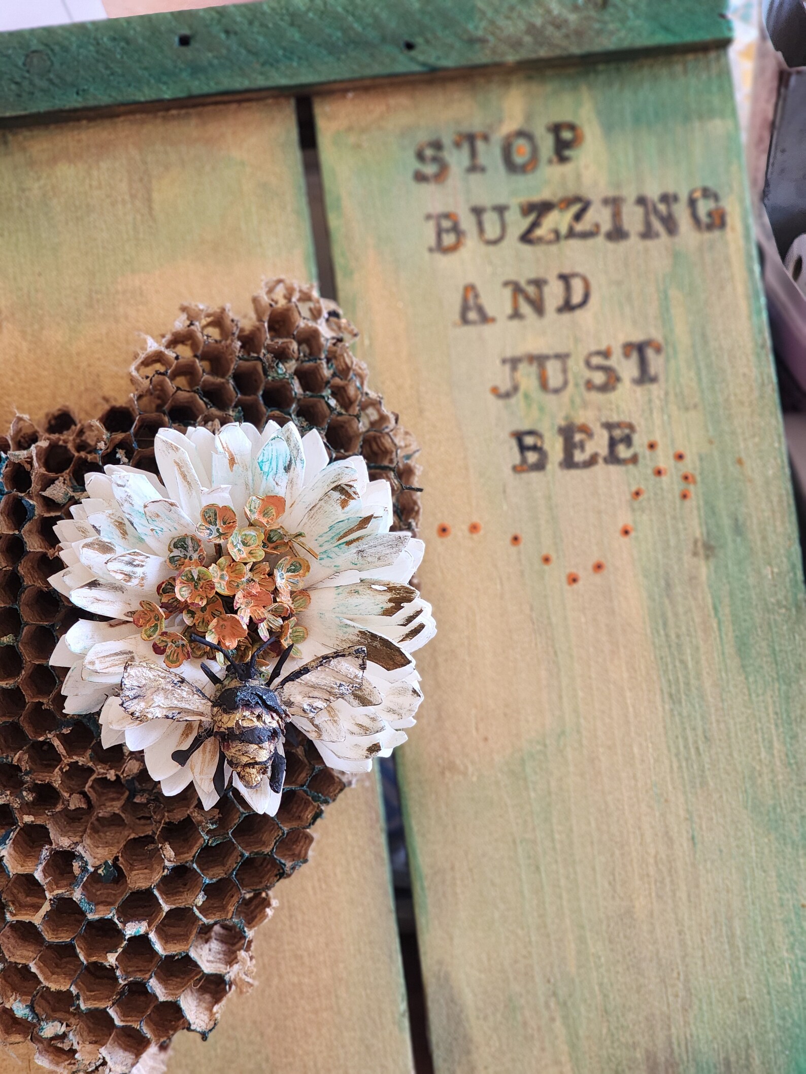 Handmade Paper Wasp Nest Art on Wood - Whimsical Bee Lover Gift, Nature ...