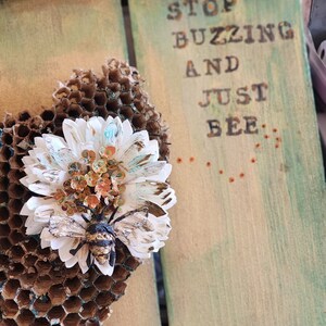 Handmade Paper Wasp Nest Art on Wood Whimsical Bee Lover Gift, Nature ...