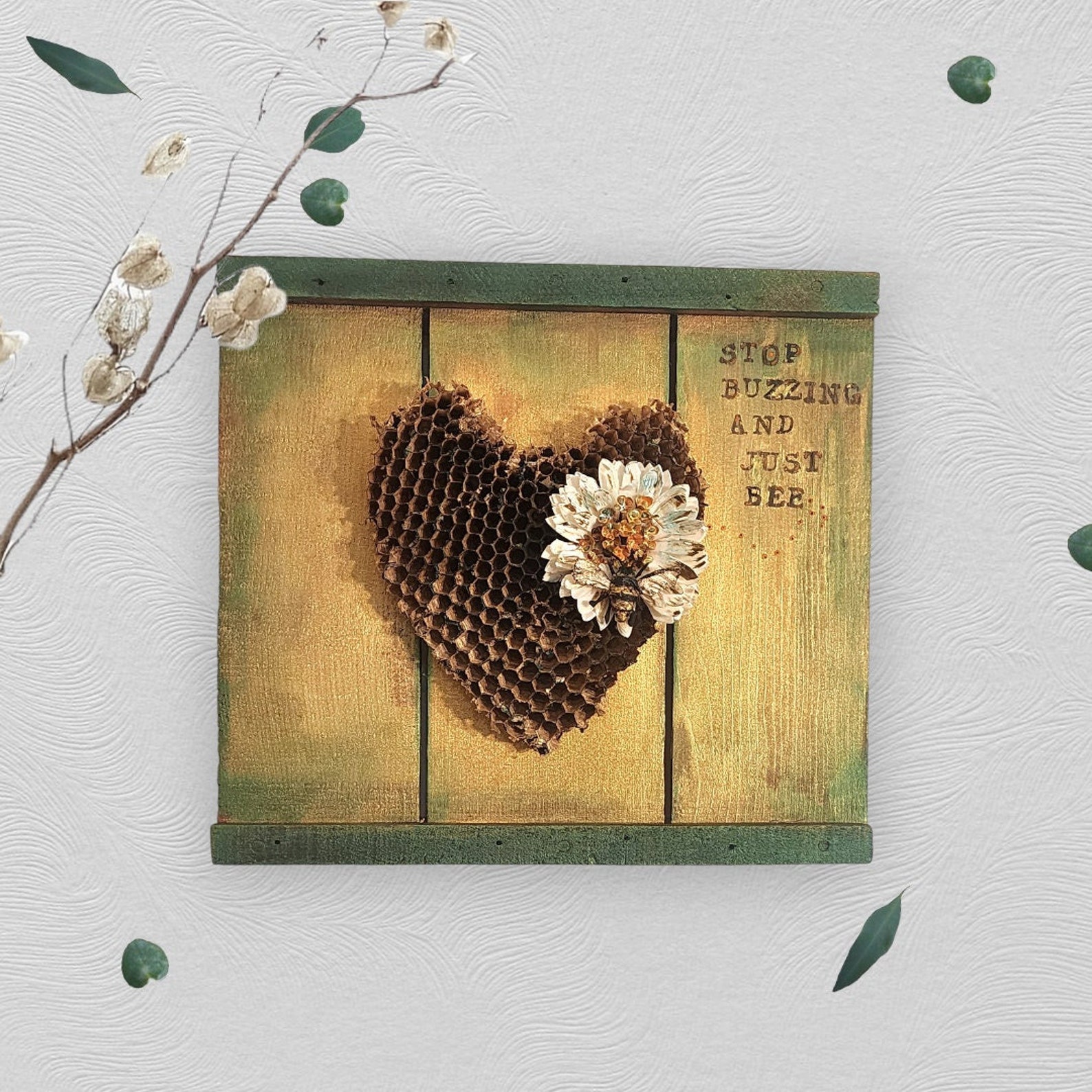 Handmade Paper Wasp Nest Art on Wood - Whimsical Bee Lover Gift, Nature ...