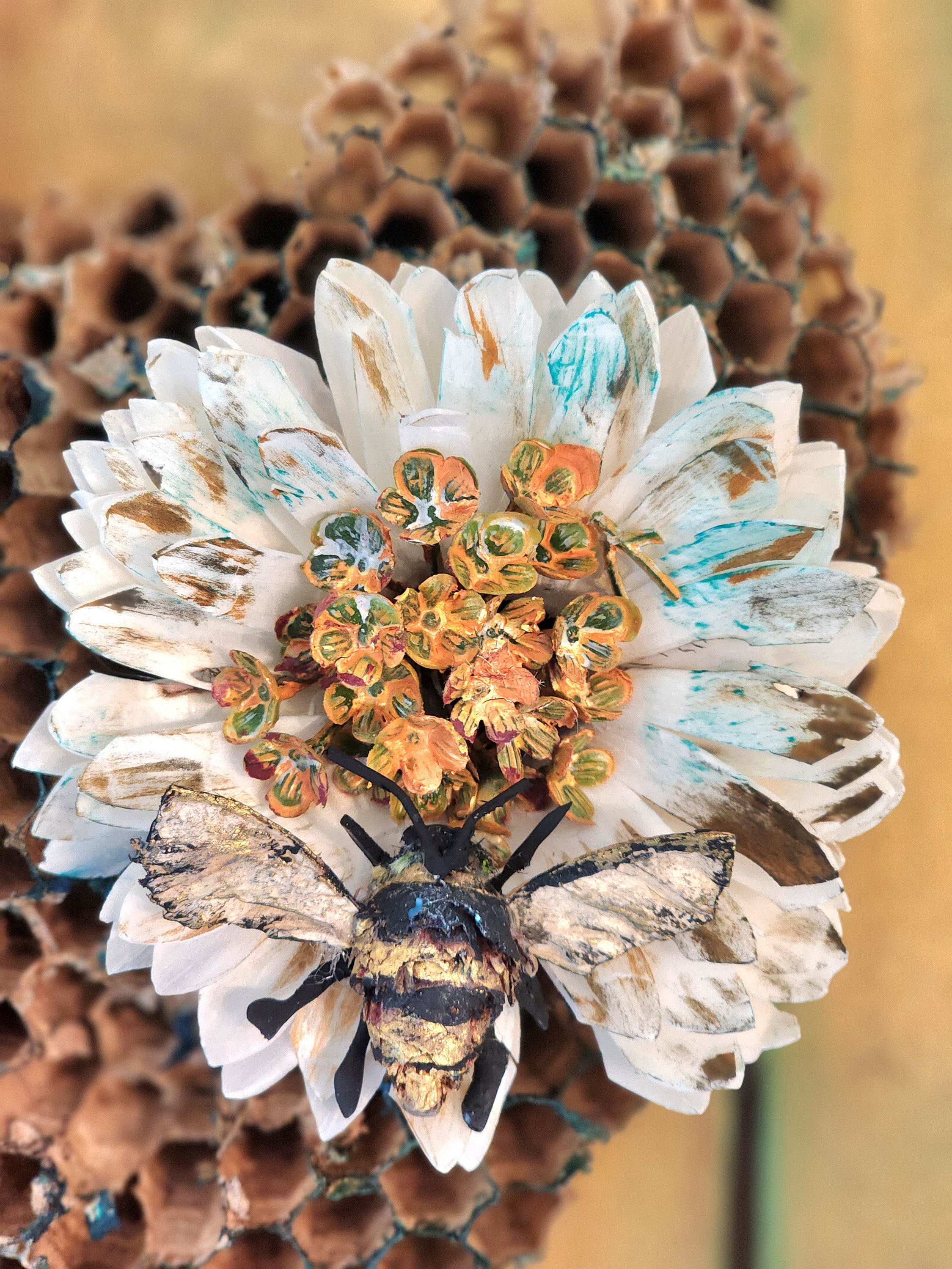 Handmade Paper Wasp Nest Art on Wood - Whimsical Bee Lover Gift, Nature ...