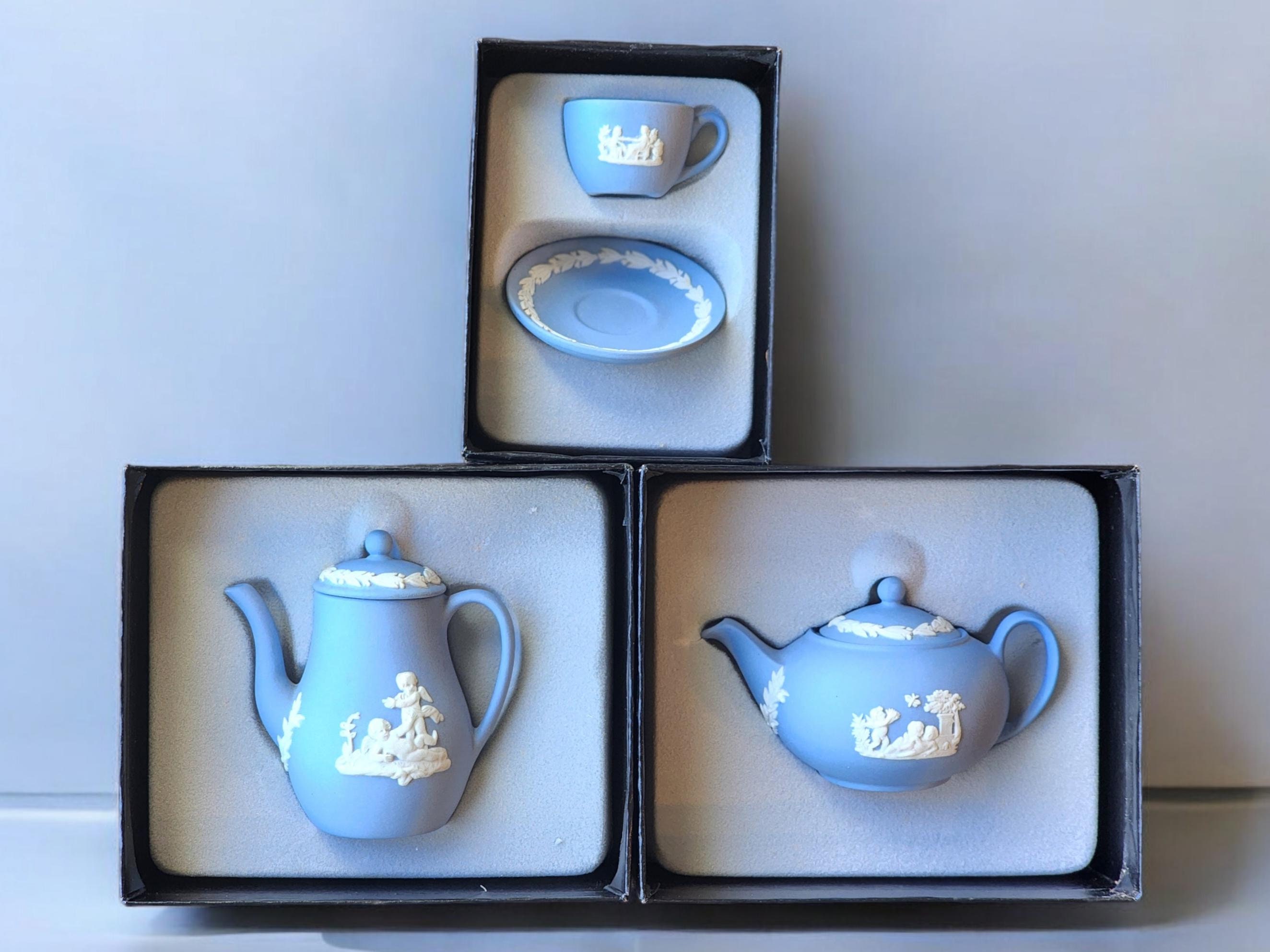 Elegant Blue Jasperware Mini Tea Set Perfect for Tea Lovers Wedgwood ...