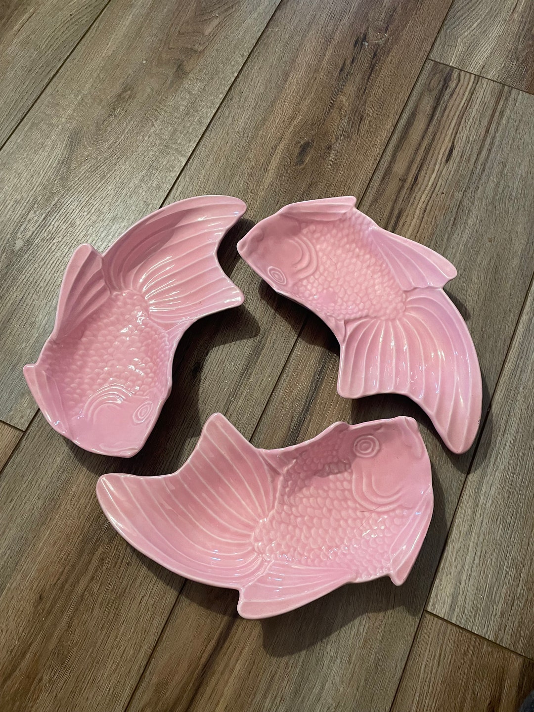 Vintage Set of 3 Pink Koi Fish Ceramic Dishes Bowls by Ball-jae - Etsy