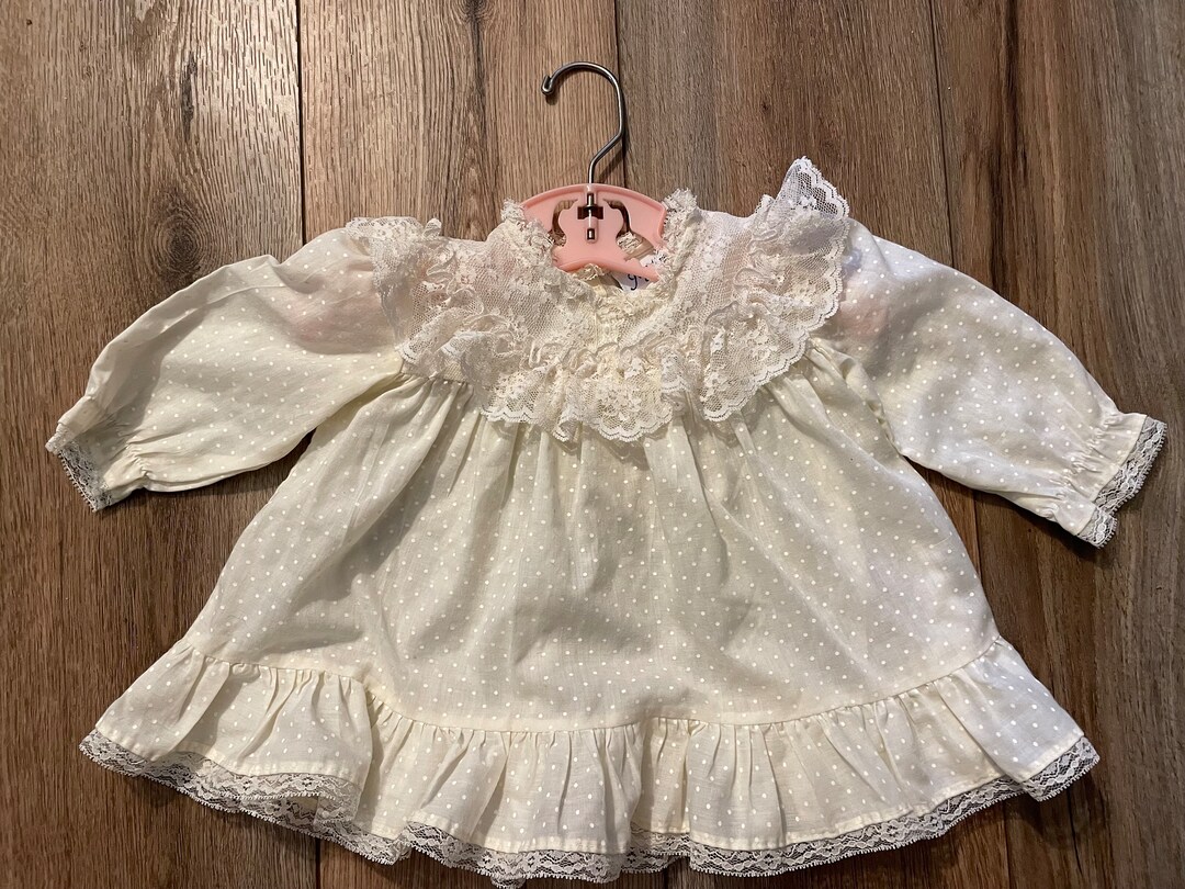 Vintage Handmade Baby Girl off White Cream Polka Dot Dress Gown With ...