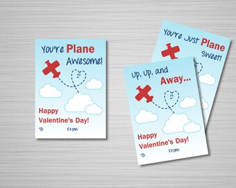 Airplane Valentine's Printable Download Set of 5 | Etsy